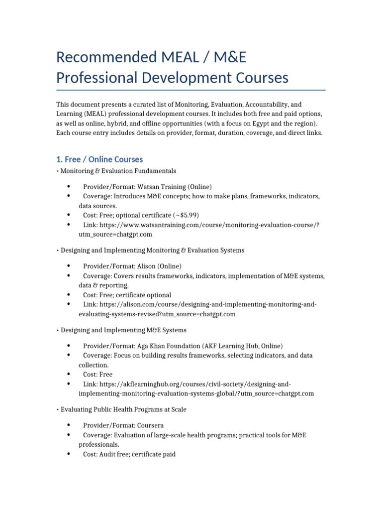 MEAL Professional Development Courses | PDF | Evaluation