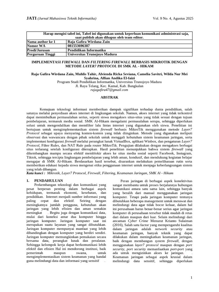 Revisi - Implementasi Firewall Dan Filtering Firewall Berbasis Mikrotik Dengan Metode Layer7 ...