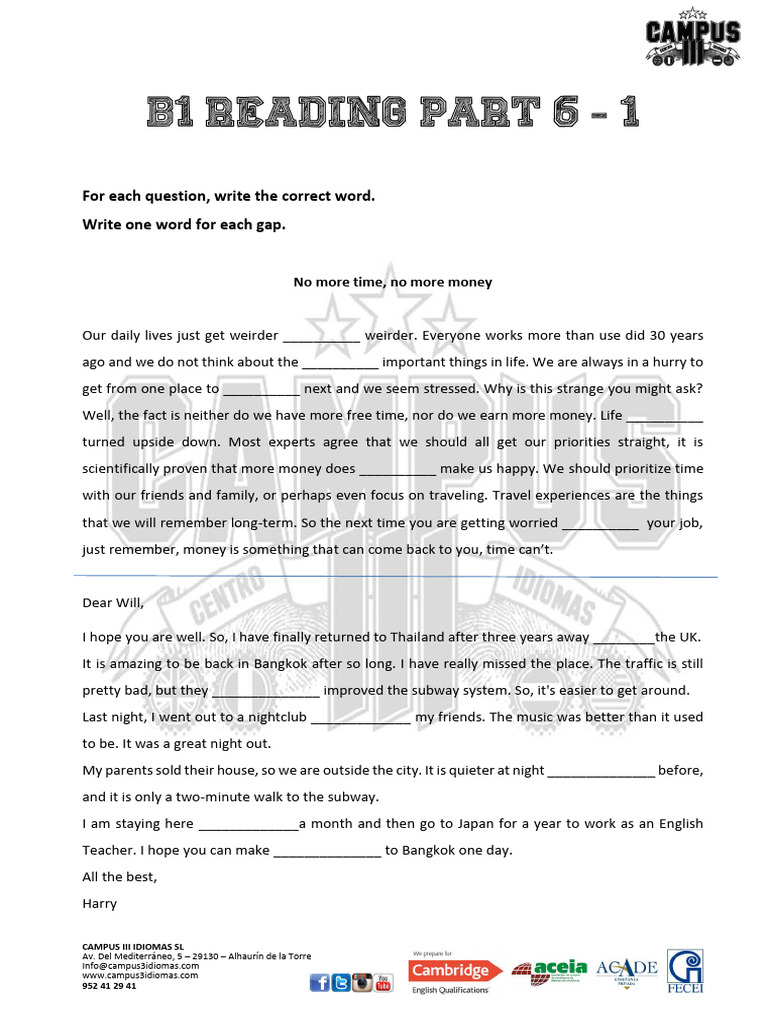 B1 - Reading Part 6 - 1 | PDF