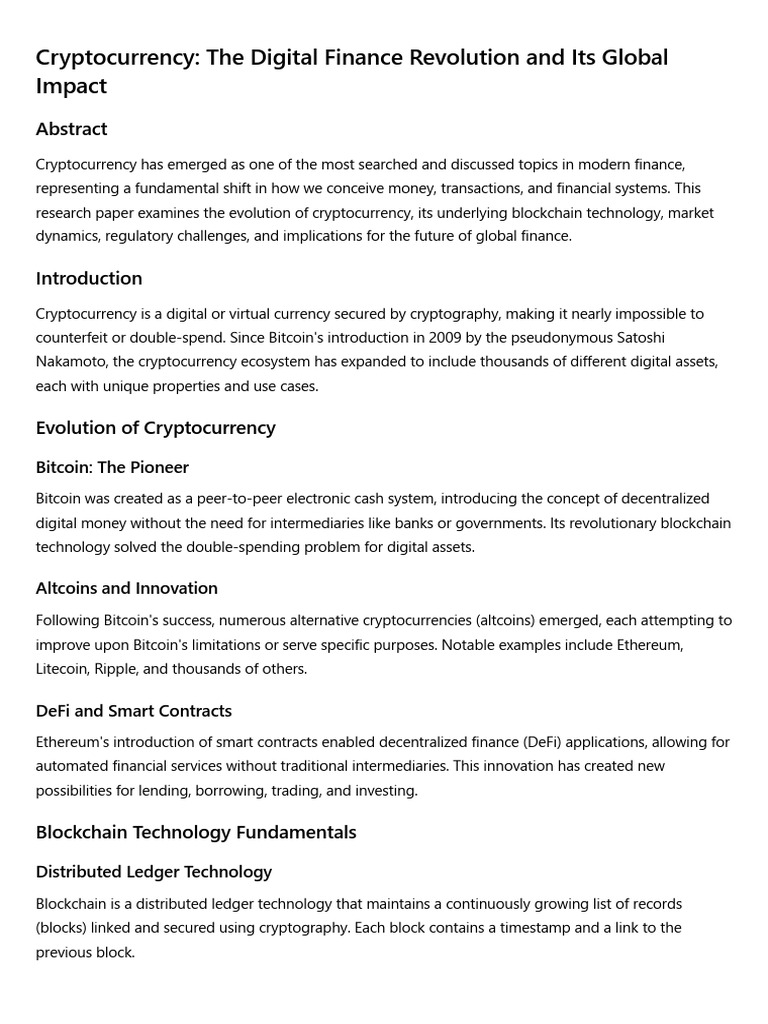 Research Paper 3 - Cryptocurrency - Digital Finance Revolution | PDF ...