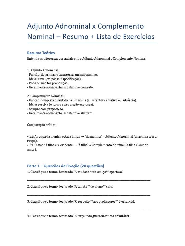 Diferenças entre Adjunto e Complemento | PDF | Sintaxe | Gramática