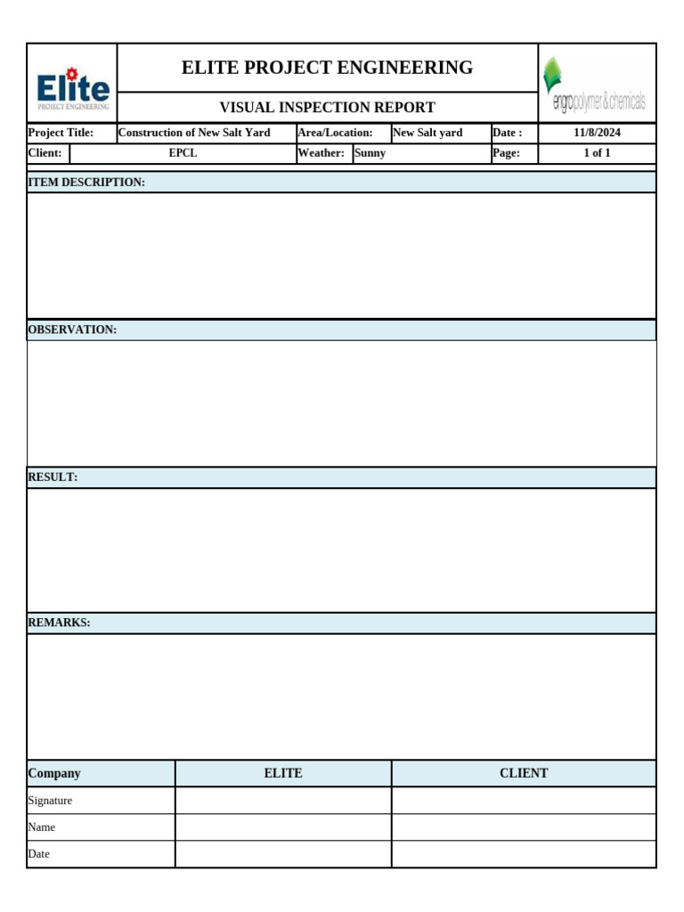 Visual Inspection Report | PDF