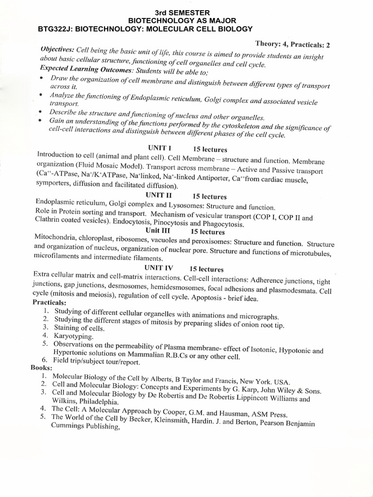 Biotechnology Syllabus (Major) | PDF | Cell (Biology) | Vesicle ...