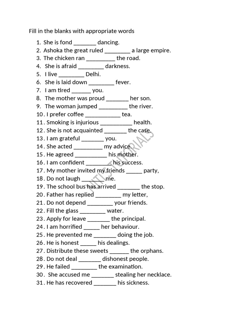 Fill in the Blanks: Prepositions | PDF