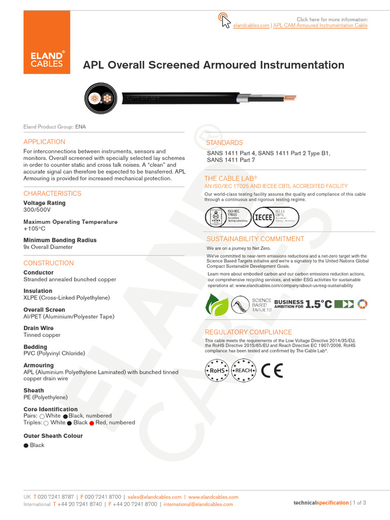 APL Armoured Instrumentation Cable | PDF | Materials | Electromagnetism