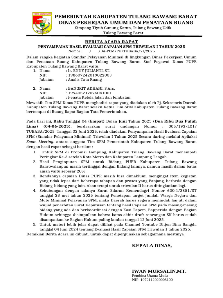 Contoh berita acara rapat dinas | PDF