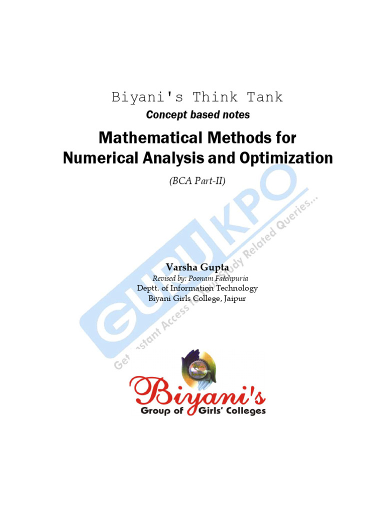 Mathematical Methods For Numerical Analysis and Optimization | PDF | Numerical Analysis ...