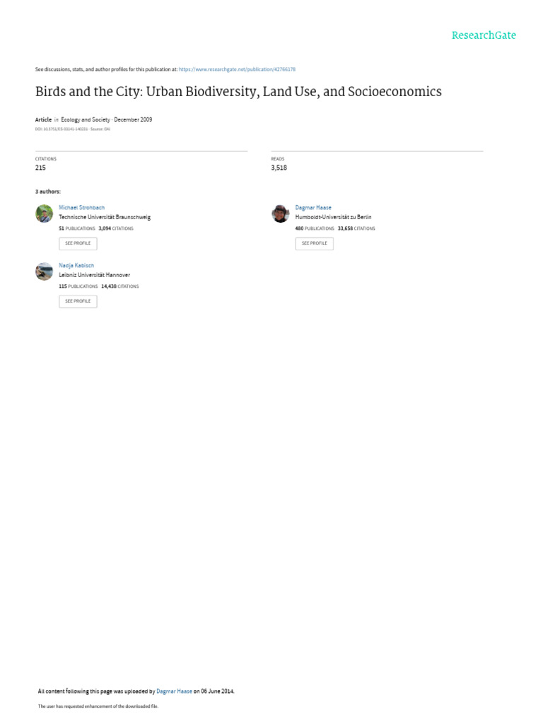 Birds and The City Urban Biodiversity Land Use and | PDF | Biodiversity ...
