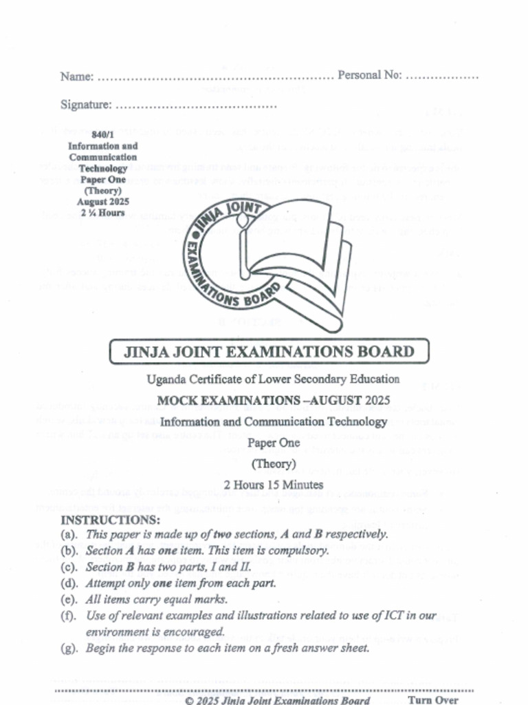 s.4 Ict Paper 1 Jjeb Mocks 2025 | PDF