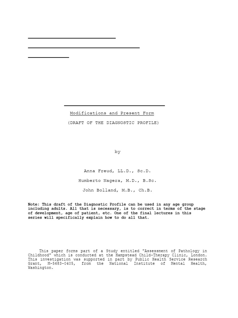 Anna Freud Developmental Profile | PDF | Narcissism | Self Esteem