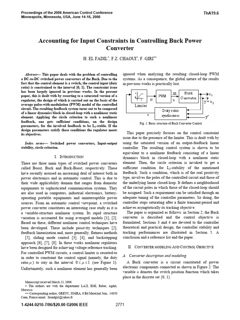Buck Converter Control with Input Constraints | PDF | Control Theory ...
