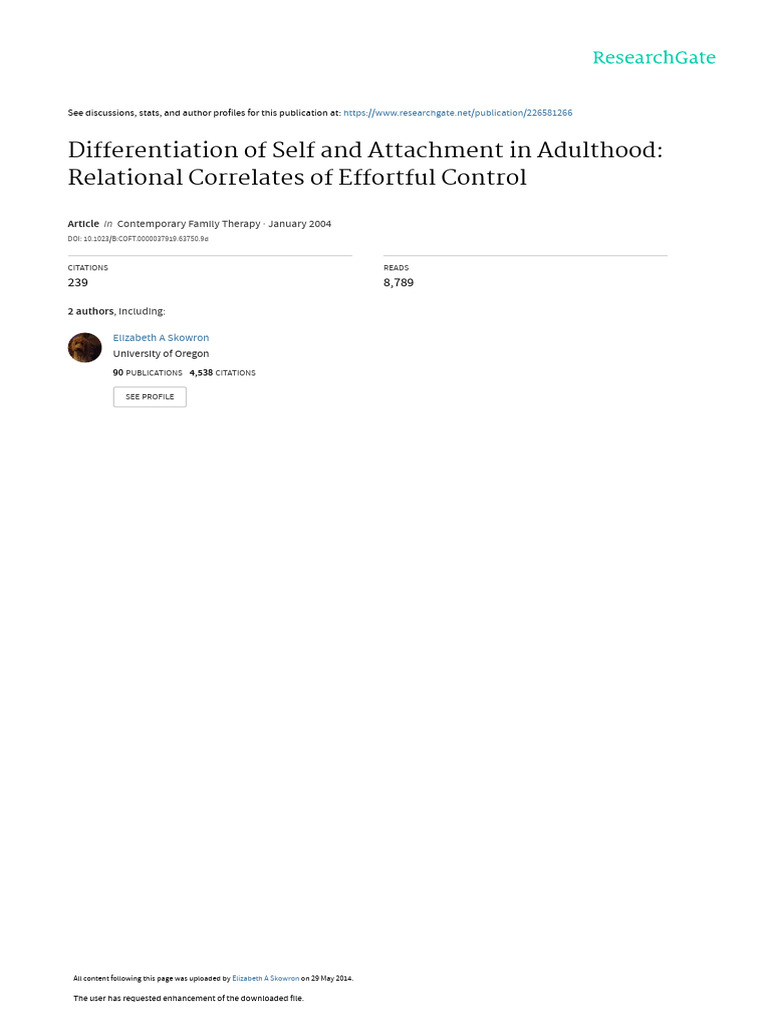 Differentiation of Self and Attachment in Adulthood Relational ...