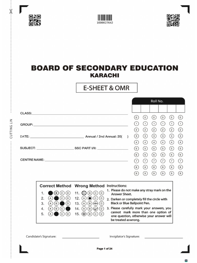 Bsek, Omr Sheet | PDF