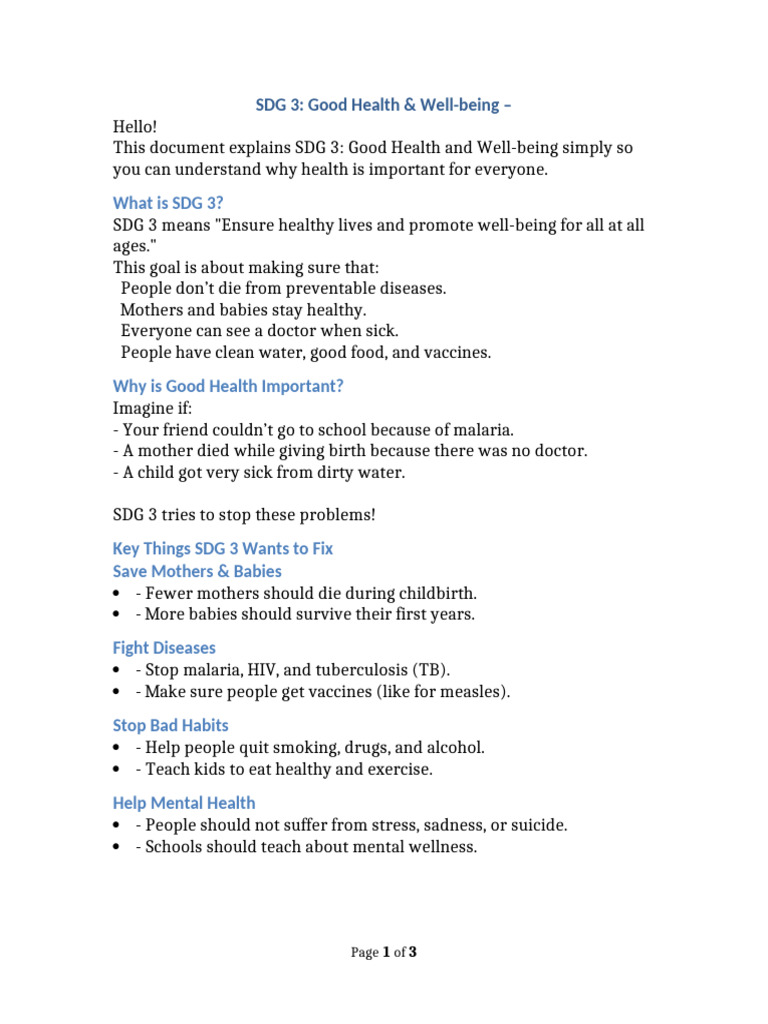 SDG3 Good Health Wellbeing Easy Explanation | PDF