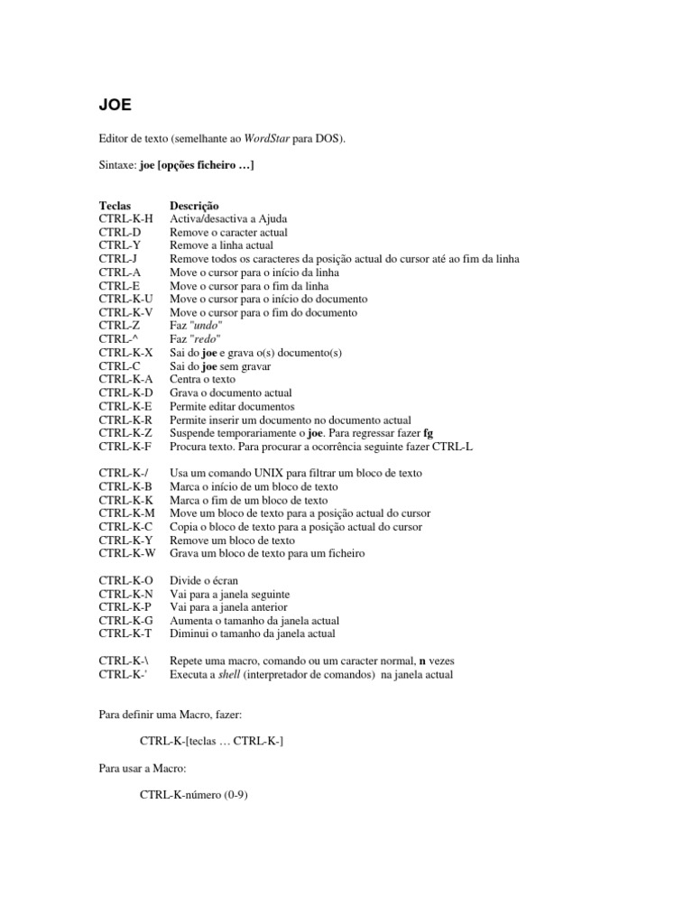 Editor Joe - Linux | Download grátis PDF | Macro (Ciência da Computação ...