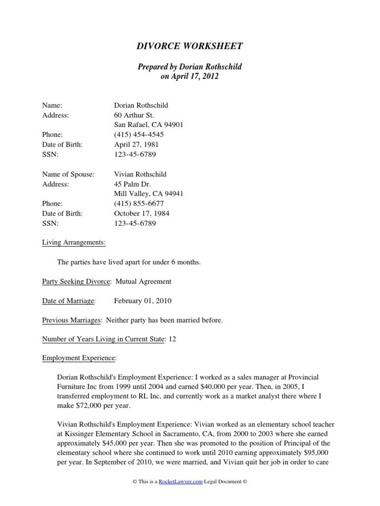 Divorce Worksheet | PDF | Alimony | Child Support