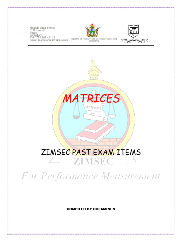 O Level Matrices Worksheet ZIMSEC | PDF