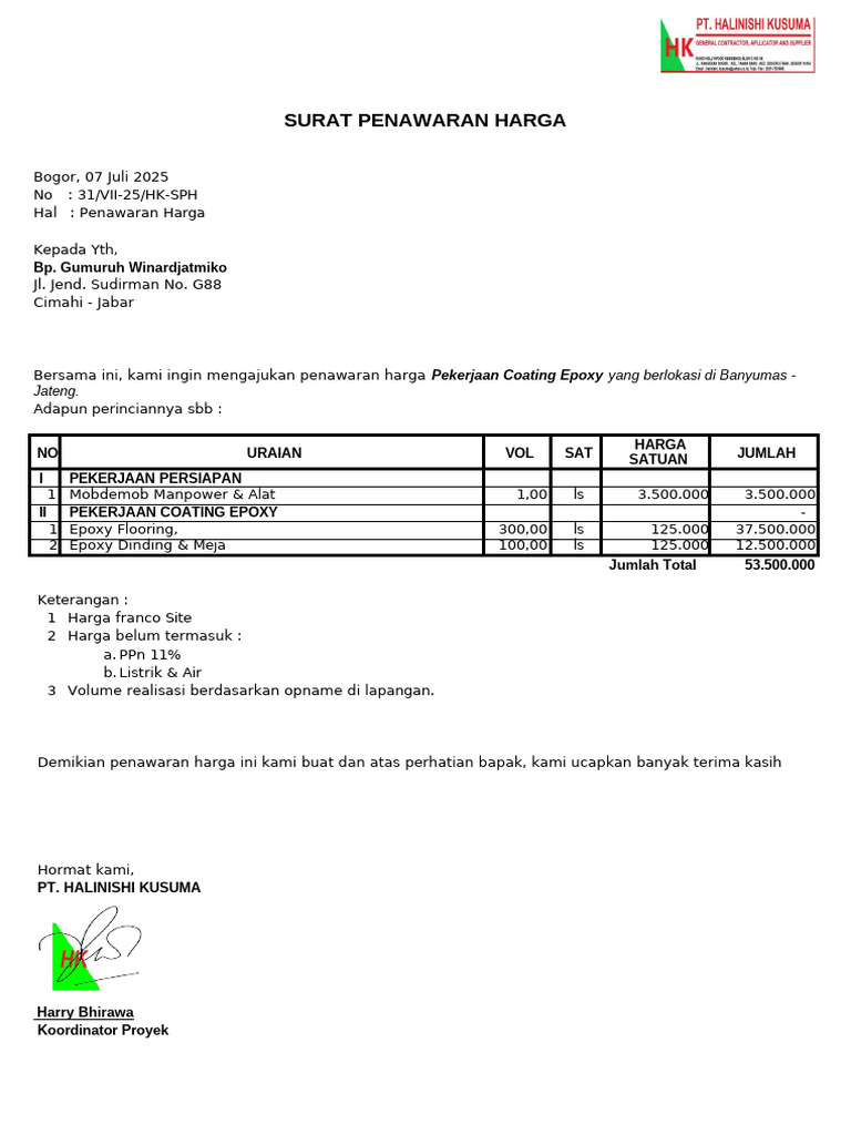 Penawaran Harga Coating Epoxy Banyumas | PDF