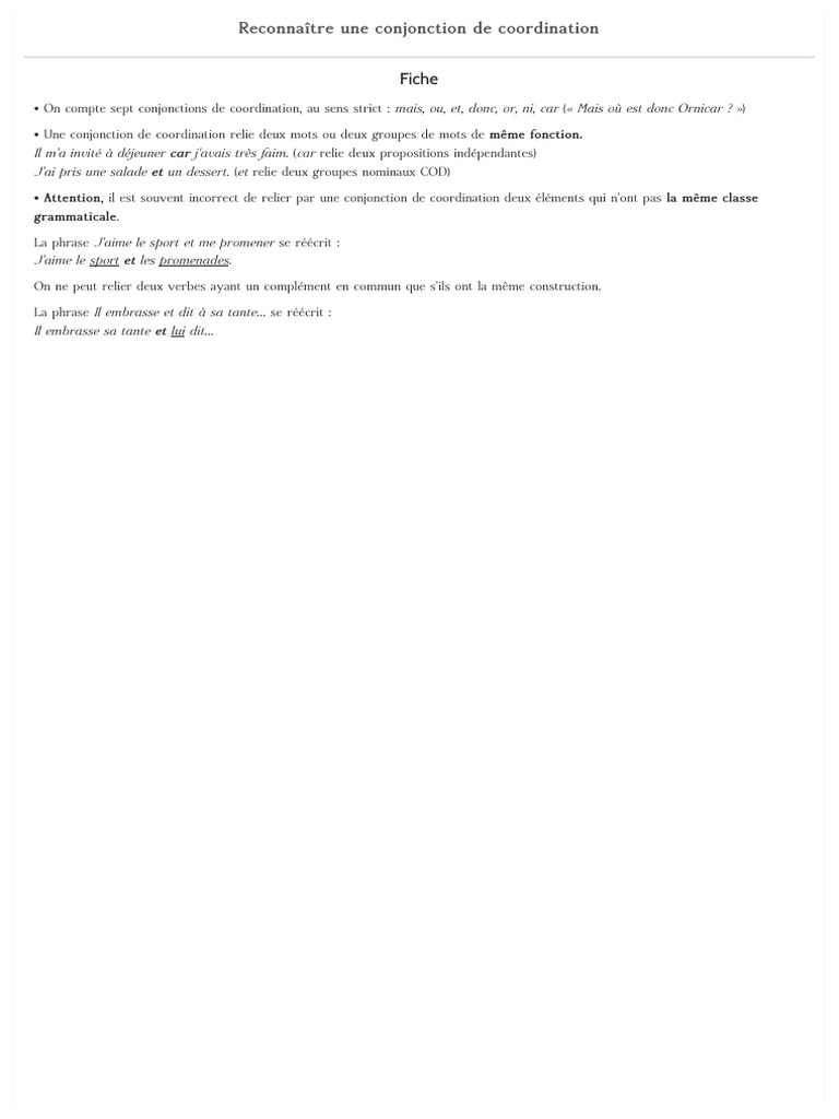 Reconnaître les conjonctions de coordination | PDF | Phrase | Clause