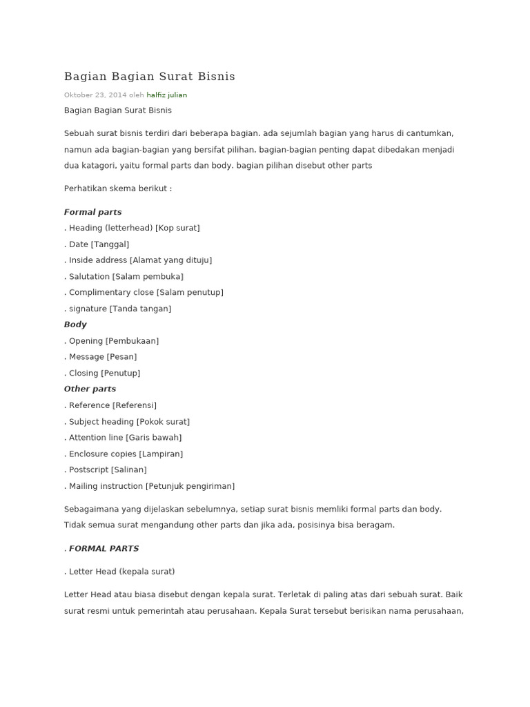 Bagian-Bagian Surat Bisnis Resmi | PDF