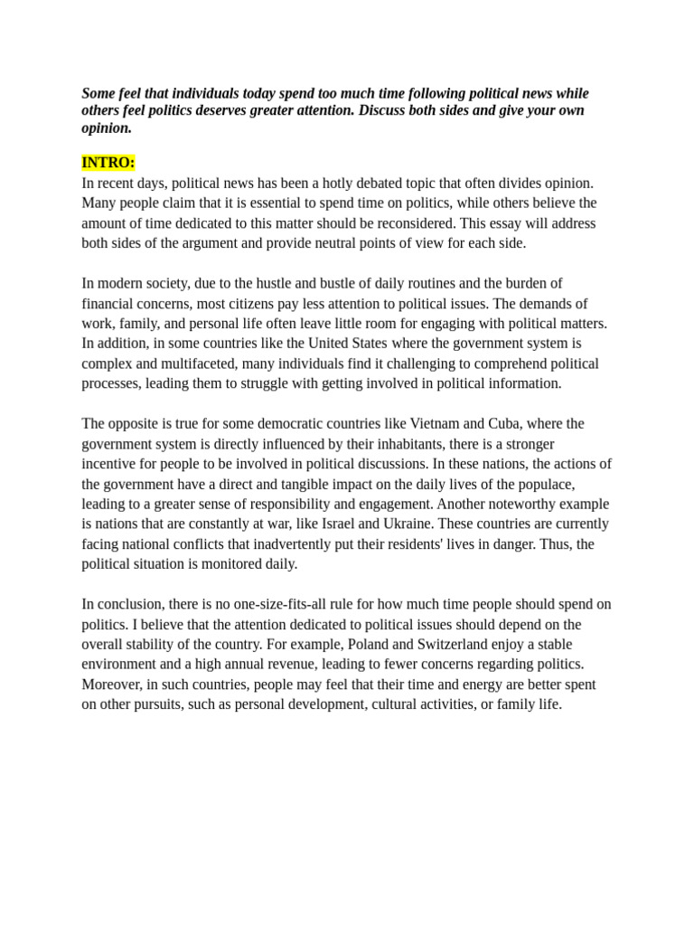 Outline Task 2 - PP Should Spend Too Much Time On Politics | PDF