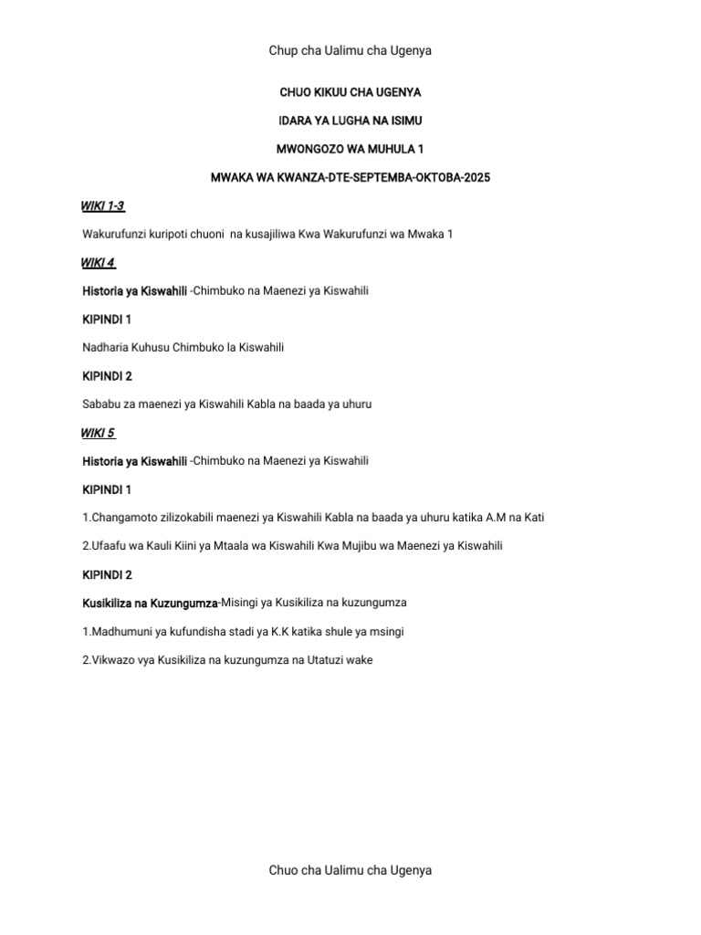 Mwongozo Wa Muhula Yr 1 | PDF