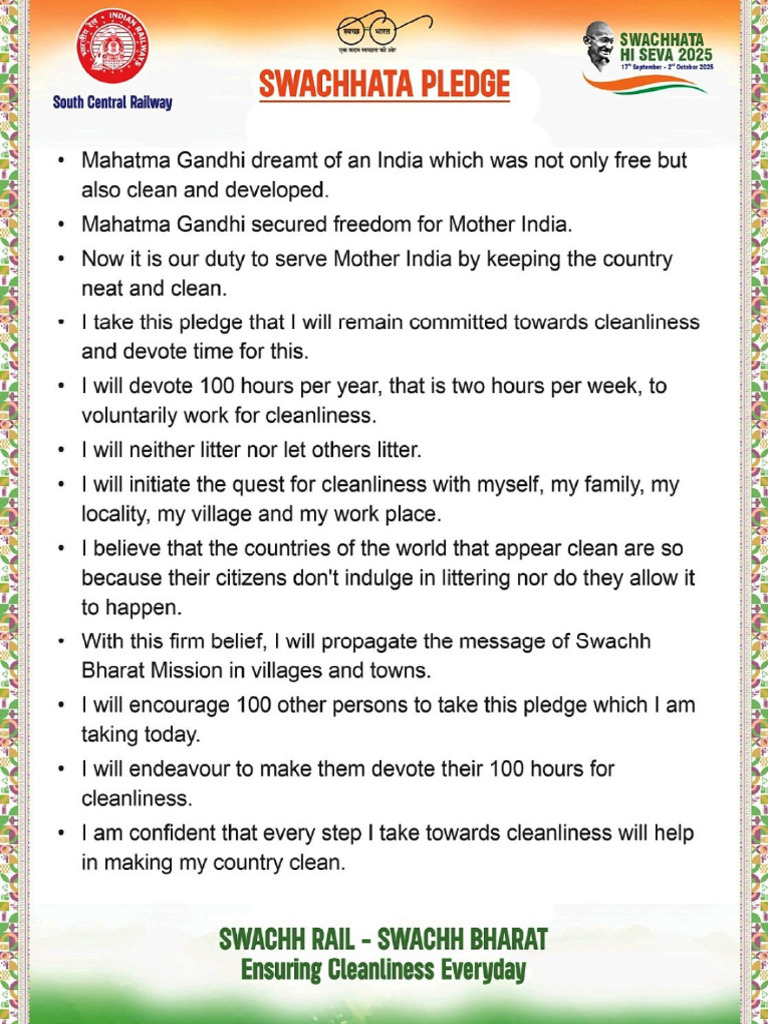 Swatchhata Hi Seval Pleadge English and Hindi | PDF