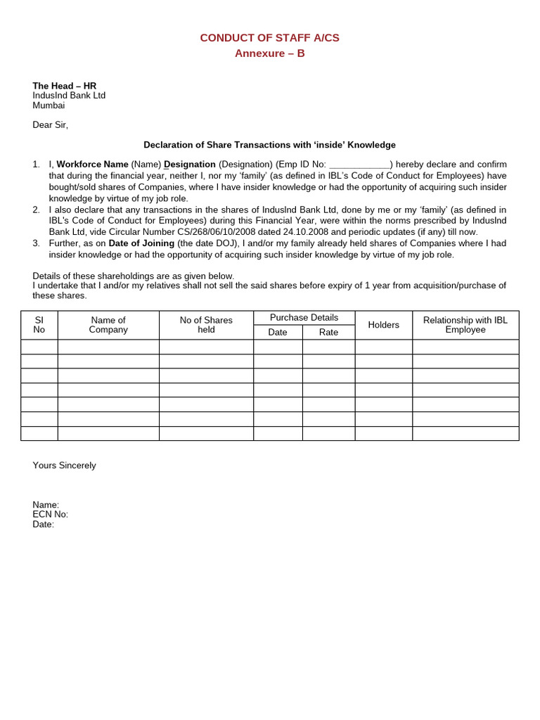 Code of Conduct Annexure B | PDF