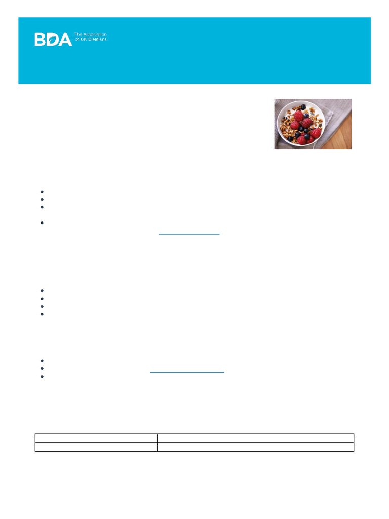 Fibre Factsheet BDA | PDF | Dietary Fiber | Diet & Nutrition