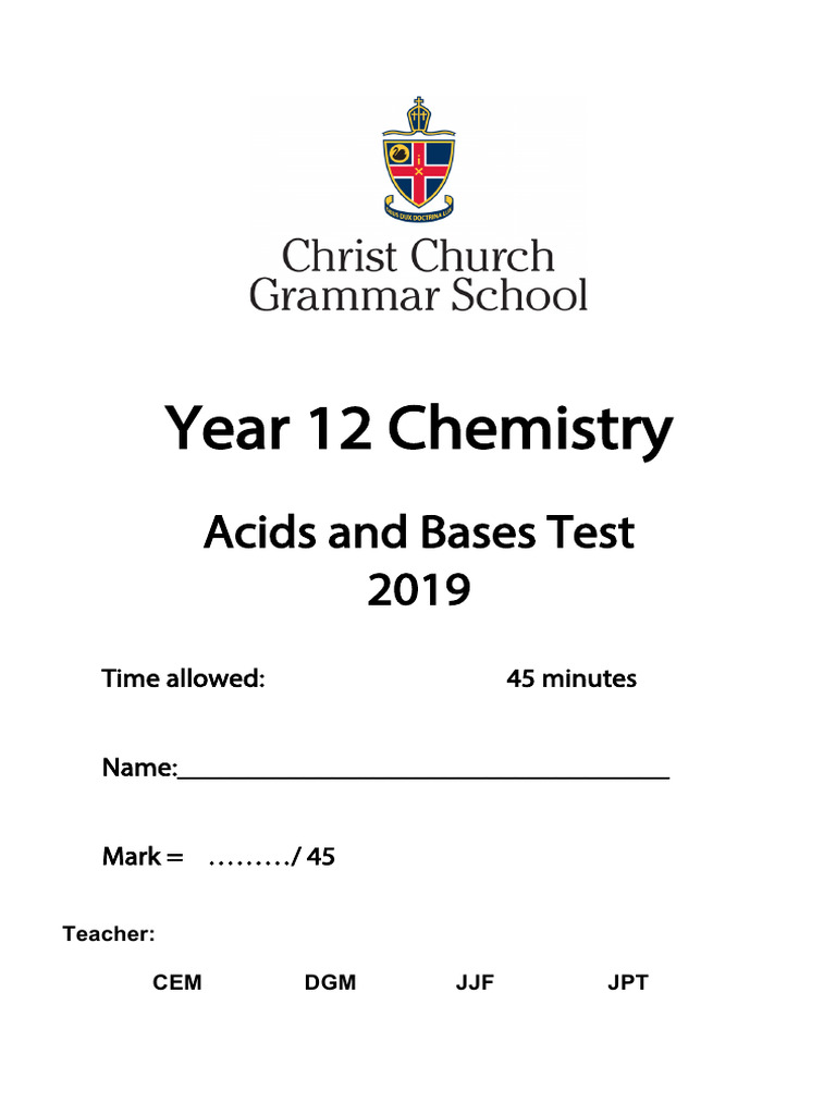 Year 12 Chemistry Acids and Bases Test | PDF | Acid | Hydroxide