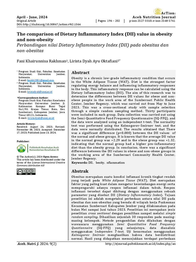 Rakhman & Oktafiani 2024 DII | PDF | Fat | Obesity