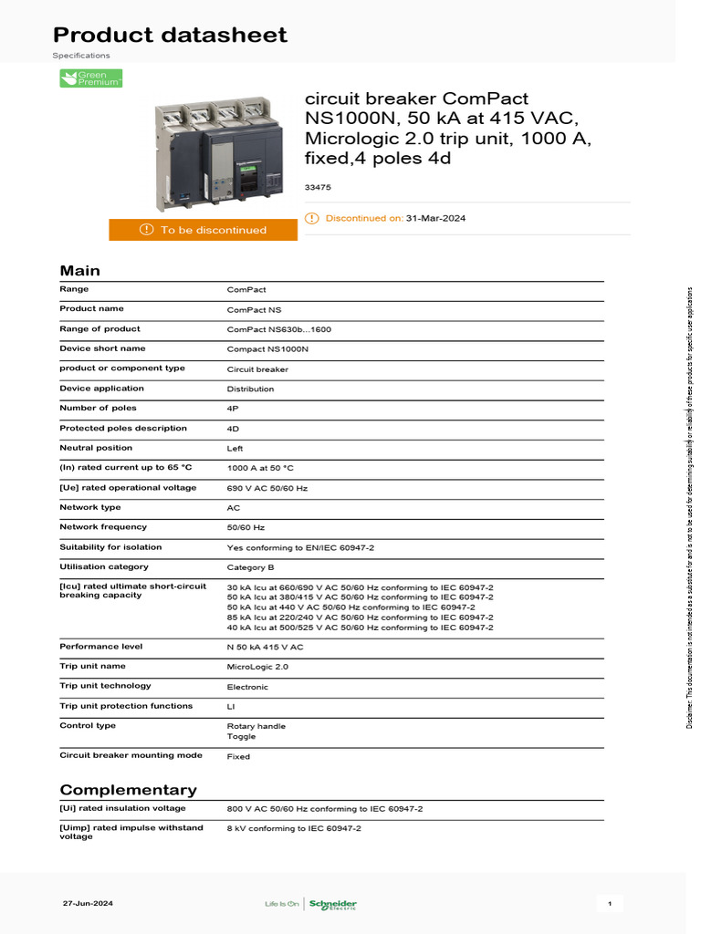Schneider Electric Compact-NS-630A 33475 | PDF | Alternating Current | Electricity