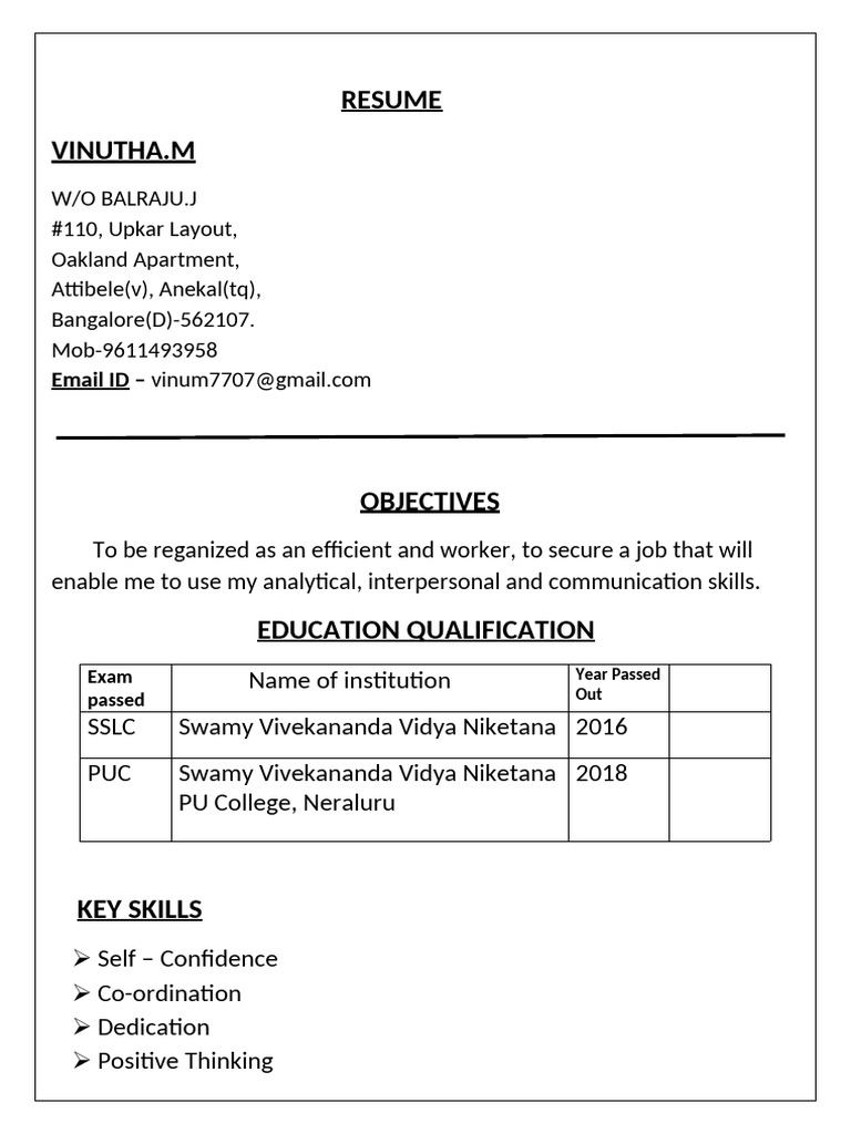 Resume of Vinutha M | PDF
