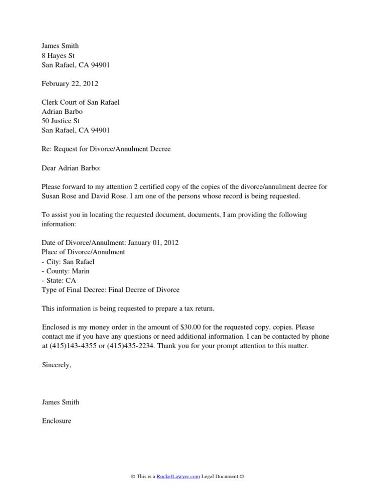 Divorce Records Request Letter | Divorce | Government
