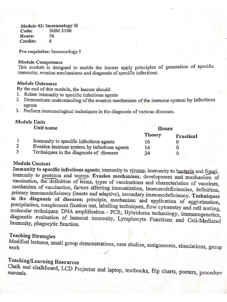 Immunology Course Outline | PDF