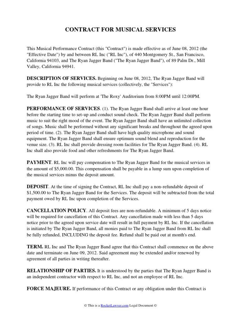 Musical Performance Contract 2012 | PDF | Civil Law (Legal System ...