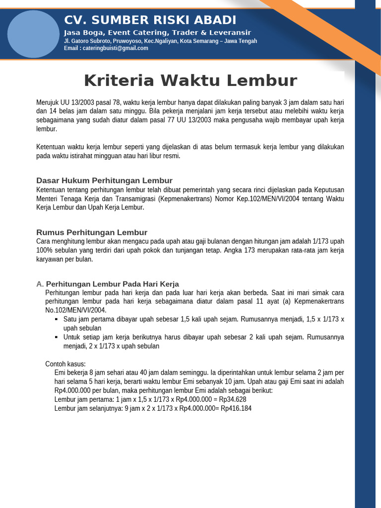SOP Perhitungan Lembur | PDF