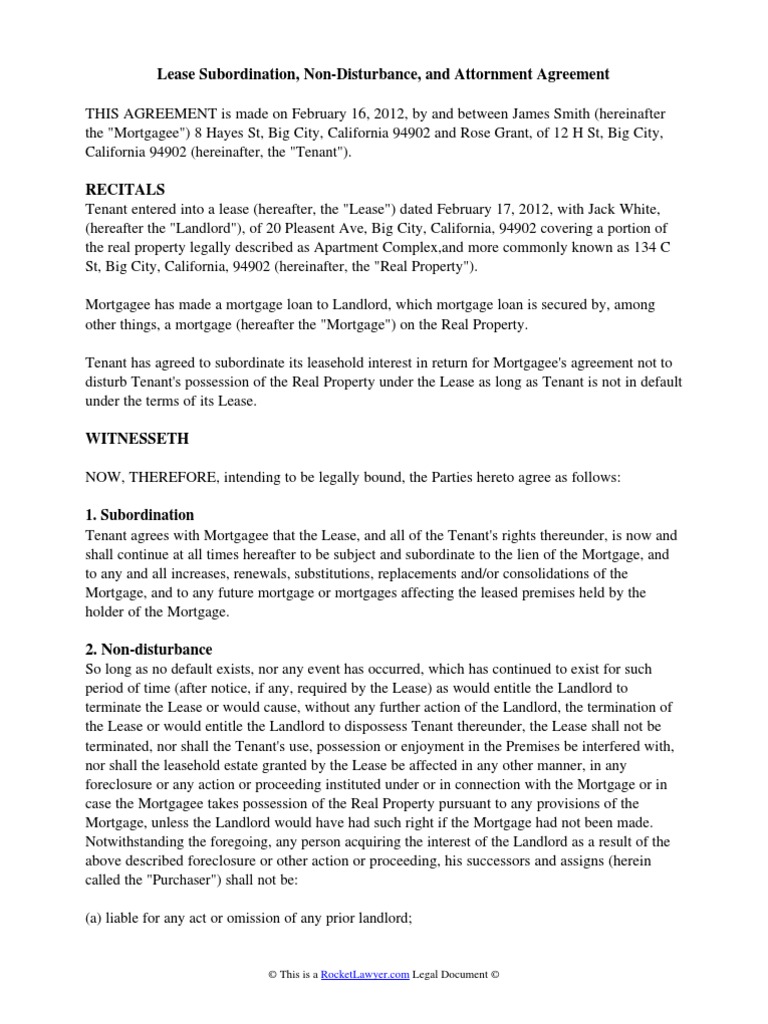 Attornment Agreement | PDF | Mortgage Law | Lease