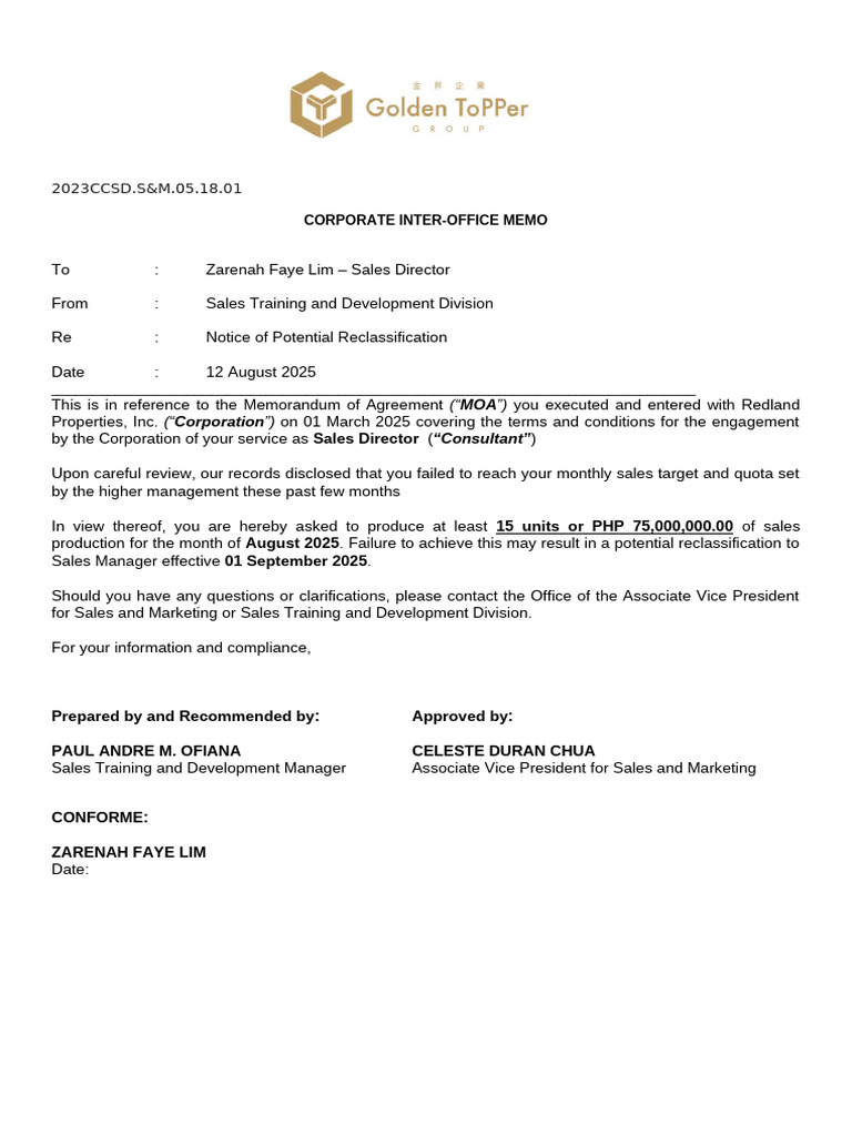 Notice of Potential Reclassification - Template | PDF