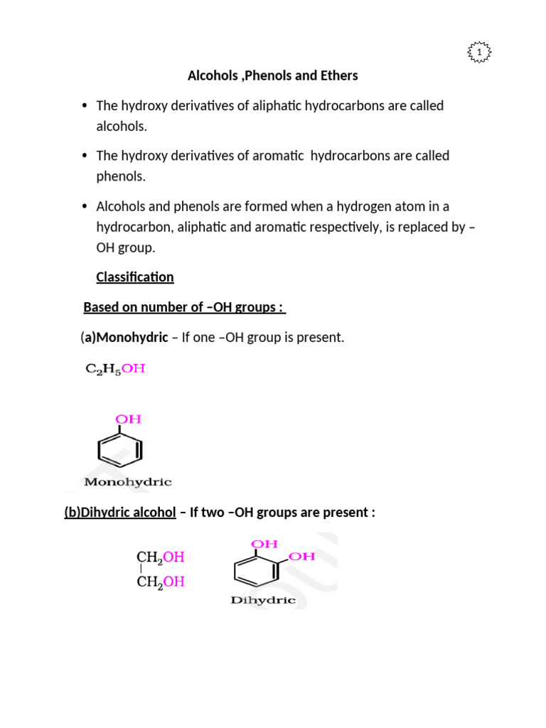 Alcohols, Phenols and Ethers | PDF | Ether | Aldehyde