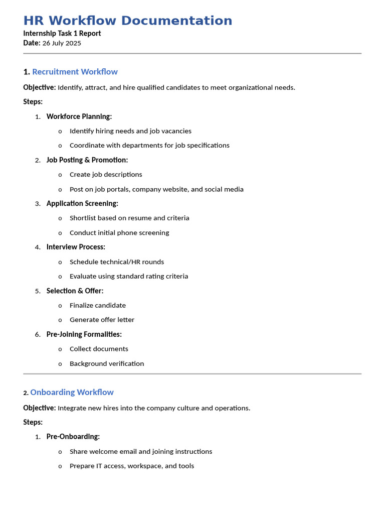 Task 1-HR Workflow Documentation Report | PDF