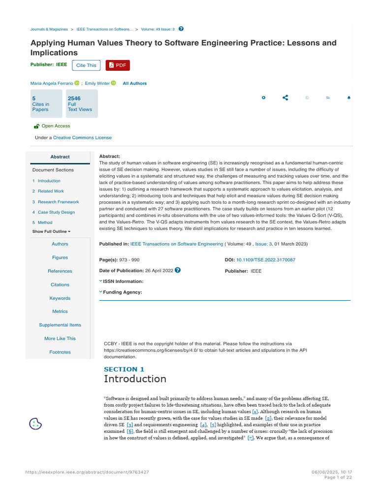 Applying Human Values Theory To Software Engineering Practice - Lessons ...