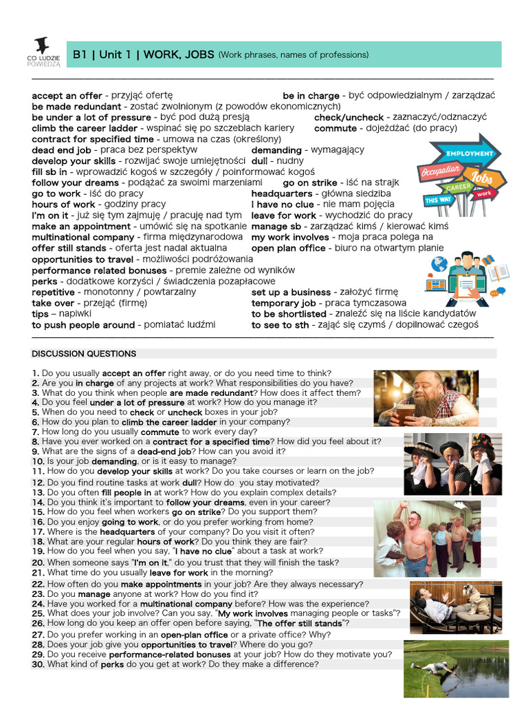 B1U1 Handout - Work, Jobs 3:3 | PDF