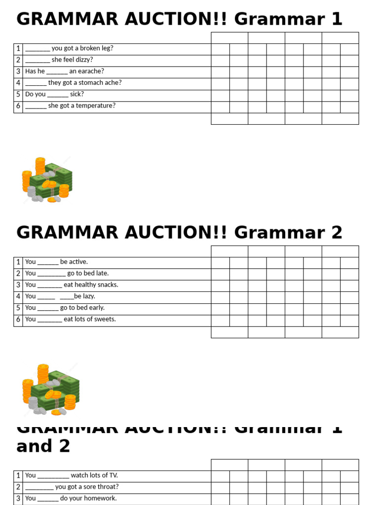 Grammar Auction Exercises for Students | PDF
