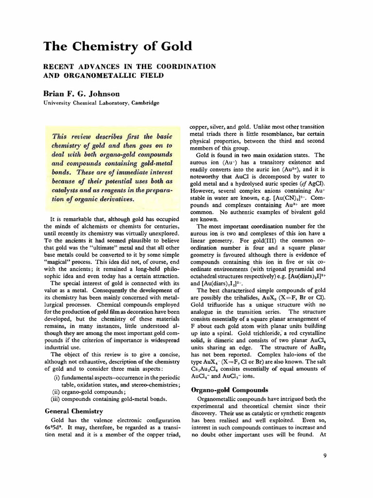 Advances in Gold Chemistry | PDF | Anode | Coordination Complex
