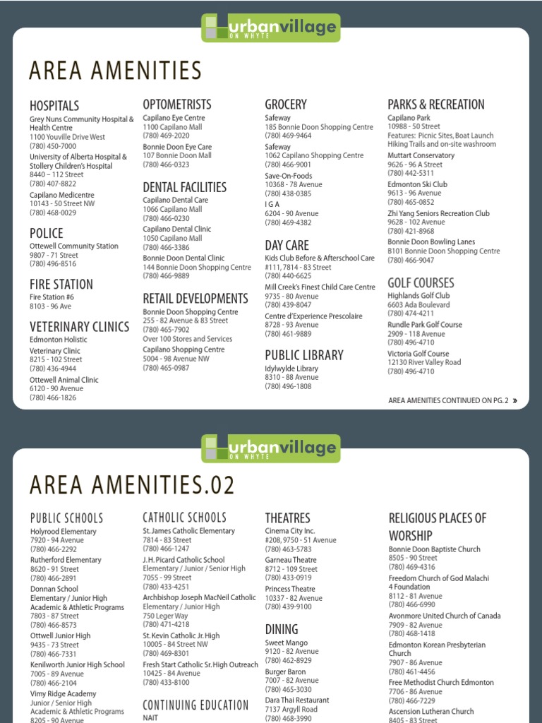 Urban Area Amenities Sheet - 9SEPT10 - Web | PDF | Shopping Mall | Edmonton