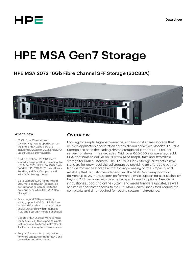 HPE MSA 2072 Storage Overview | PDF | Solid State Drive | Hard Disk Drive