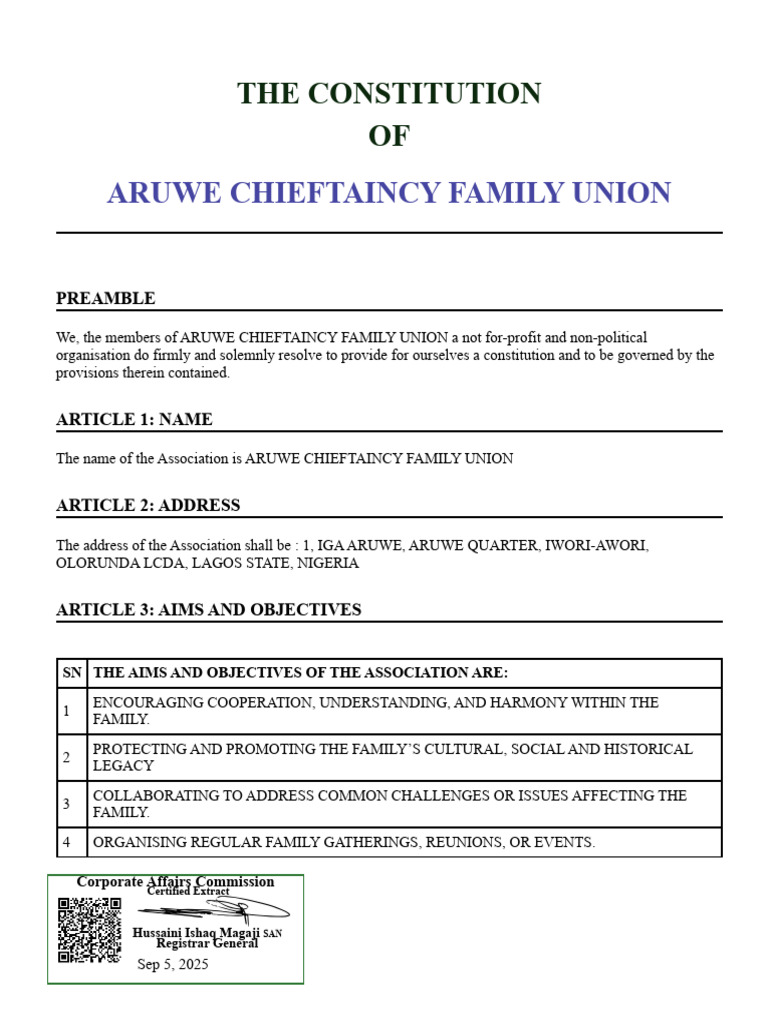 Aruwe Chieftaincy Family Union-Const | PDF | Audit | Expense