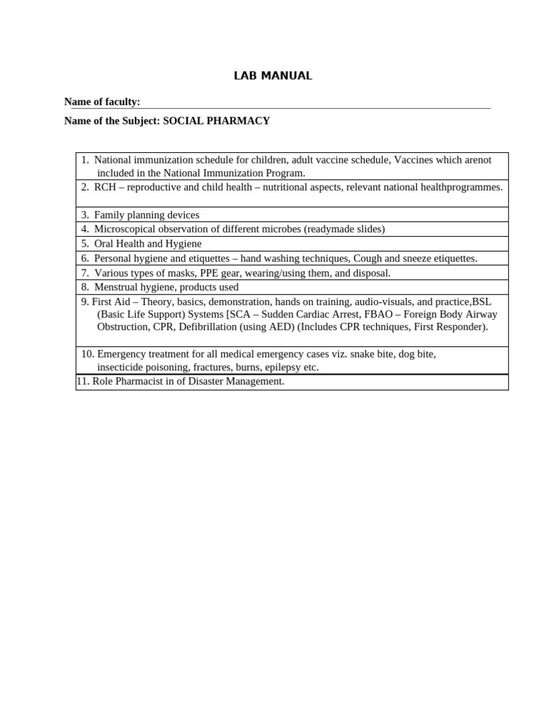 Social Pharmacy Lab Manual Overview | PDF | Oral Hygiene ...