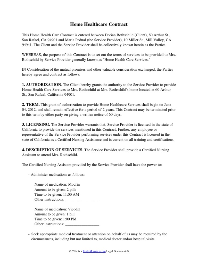 Home Health Care Contract | PDF | Home Care | Social Institutions